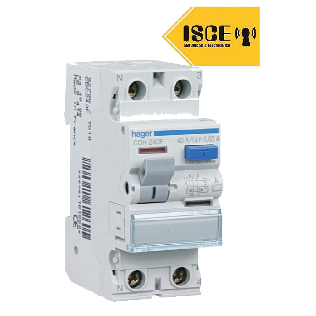 HAGER INTERRUPTOR DIFERENCIAL TIPO A HI SUPERINMUNIZADOS 2 POLOS 40AMP 30MA | ISCE